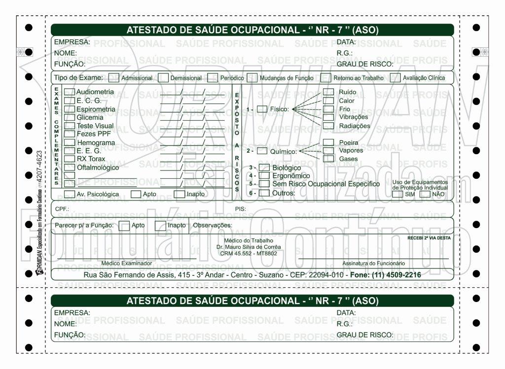 Atestado de Saúde Ocupacional – Formidan Formulário Contínuo